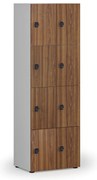 Dřevěná šatní skříňka S4 s úložnými boxy, 8 boxů, demont, kódový zámek, šedá/ořech