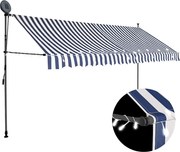 Ručně zatahovací markýza s LED světlem 350 cm modrobílá 145846