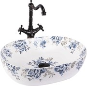 Rea Veronica Mat, umyvadlo na desku 485x350x135 mm, bílá-modrá-vzor, ​​REA-U3900