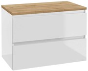 kielle Nefia - Skříňka včetně desky pod umyvadlo 80x55x46 cm, lesklá bílá/zlatý dub 50027S840