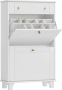 HOMCOM Úzký Botník do Předsíně se 2 Sklápěcími Zásuvkami a 1 Vyndavací Zásuvkou pro 8 Párů Bot 60x23,5x98,5 cm Bílý | Aosom