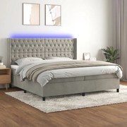 Box Spring Postel S Matrací A Led Samet Světle Šedá Prošívaný design 200