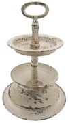 Krémový vintage kovový etažér s patinou -   	Ø 22*34 cm