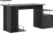 HOMCOM Psací stůl s 6 policemi, zásuvkou, zásuvkou na klávesnici a stojanem na monitor a tiskárnu pro kancelář a studium - 152x60x88 cm, černý | Aosom