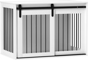 Domácí klec pro psy PawHut, uzamykatelná bouda pro psy s vchodem, box pro psy s posuvnými dveřmi, bouda pro velké psy do 30 kg, bílá, 98 x 58 x 61 cm…