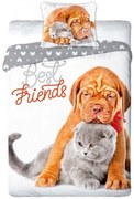 Ložní povlečení pes a kočka - Best Friends - 100% bavlna - 70x90 cm + 140x200 cm