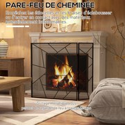 HOMCOM Skládací Kryt Krbu 3 Panely, Ochrana Přediskry, Ochranná Mřížka S Ocelovým Geometrickým Designem a Protiskluzovými Nohy, 135D x 1,2Š x 85V cm,