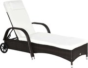 Zahradní lehátko Outsunny s polštáři a kolečky, mobilní ratanové lehátko z polyratanu a kovu, kávově hnědé, 200 x 73 x 30-103cm | Aosom.de