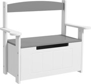 Dětský box na hračky AIYAPLAY 2v1 - úložná lavička se zádovým opěradlem a opěrkami na ruce - plynový píst 68,5L x 34Š x 58V cm Šedá | Aosom