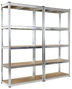 Bezšroubový kovový regál, 180x90x40 cm, 5x HDF police, 175 kg na polici, zinek, 2 ks