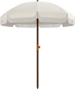 Plážový slunečník Outsunny s třásněmi Ø190x210 cm, slunečník pro terasu s 8 tyčemi, manuální otevírání, UV ochrana, voděodolný a přepravní taška pro z