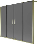 Mexen Velar Duo, 2-křídlová posuvná vanová zástěna 200 x 150 cm, 8mm šedé sklo, zlatý lesklý profil, 896-200-000-42-50