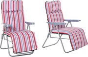 Outsunny 2-dílná sada relaxačních křesel s polstrováním, skládací lehátko, 5 poloh nastavitelný opěradlo, zahradní lehátko, zahradní nábytek, ocel, po