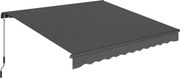 Outsunny manuální vysouvací markýza 350 × 300 cm — nastavitelný sklon, ovládání klikou, hliníkový rám, polyester 280 g/m², UPF50+, voděodolná, tmavě š