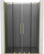 Mexen Velar L Duo, posuvné sprchové dveře do otvoru 140 cm, 8mm šedé sklo, zlatá matná, 871-140-003-42-55