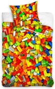 Carbotex Bavlněné povlečení 140x200 stavební bloky barevné s jedním povlakem na polštář 70x90 C24
