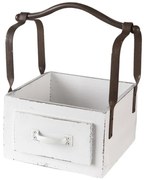 Bílá dřevěná retro bedýnka s rukojetí – 24x19x28 cm