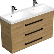 Koupelnová skříňka s černou úchytkou a umyvadlem SAT Cube Way 120x76,5x40 cm dub Hickory mat CUBE2C1203DH