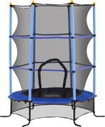 HOMCOM dětská trampolína Ø163 cm, trampolína s ochrannou sítí, kryt okrajů, zahradní trampolína pro děti 3-10 let, max. nosnost 50 kg, modrá