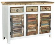 furniture-nabytek.cz - Masivní komoda Perano z recyklovaného dřeva, lakovaná, bílá/barevná – 125×42×90 cm