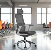 Kancelářská ergonomická židle WISDOM s podhlavníkem — síť, šedý plast, nosnost 150 kg, tmavě šedá Mercury star