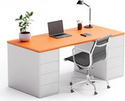 Kancelářský psací stůl s úložným prostorem BLOCK B03, 180x80 cm, bílá/oranžová
