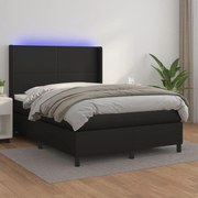 Box spring postel s matrací a LED černá 140x200 cm umělá kůže