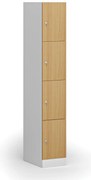 Šatní skříňka S1 s úložnými boxy, 4 boxy, 1850 x 300 x 500 mm, demont, cylindrický zámek, laminované dveře, buk