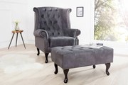 Luxusní křeslo Chesterfield šedé