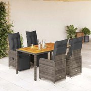 5dílný zahradní bistro set s poduškami šedý polyratan 3277159