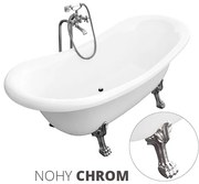 Besco Volně stojící vana ze sanitárního kompozitu Amelia 190x77 bez přepadu Typ a barva výpustě: bez odpadového sifonu, Barva podpěrných nožek: Chrom
