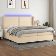 Box spring postel s matrací a LED krémová 200x200 cm textil