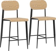 HOMCOM Sada 2 Barových Židlí, Barová Židle s Opěrným Nohama, Kovový Rám, Kuchyňská Židle s Výškou Sedáku 66 cm, Snadná Montáž, Průmyslový Design Přír…