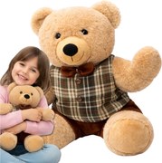 Camerazar Plyšový medvídek maskot plyšová hračka dárek medvídek v hnědém kostkovaném obleku 30 cm