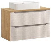 Koupelnová skříňka Ocean Beige II s deskou a umyvadlem 90 cm béžová/dub olejovaný