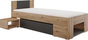 Postel s úložným prostorem, 90x200, dub artisan/antracit, UNIS