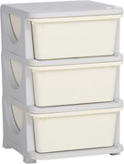 Úložné boxy pro děti, 3 velké zásuvky, oblé hrany, plast, 37x37x56,5 cm, krémově bílá