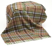 Deka z ovčí vlny Pale Green Beige Blue Tartan 182 x 137 cm John Hanly