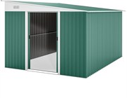 Outsunny Kovový zahradní domek se šikmou střechou a zamykatelnými dvojitými dveřmi 2,8 x 3,45 x 2,01 m, zelený