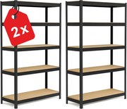 Regál 180x90x40 cm lakovaný 5-policový, nosnost 875 kg - černý - 2ks