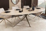 Oválný keramický jídelní stůl Tavorian 220 cm travertin / šampaňský