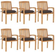 Stohovatelné zahradní židle s poduškami 6 ks masivní teak 3073275