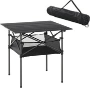 Folding Aluminum Camping Table Outsunny - Skladací stůl s mřížkovou taškou, přenosný piknikový stůl na kempování, zahradní party a balkon, černý 70 x
