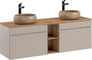 Comad Koupelnová skříňka s deskovými umyvadly set Iconic Cashmere 140 kašmír/dub coast evok
