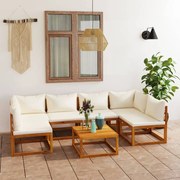 vidaXL 3057653 Marketos 7 Piece Garden Lounge Set with Cushion Cream Solid Acacia Wood (2x311857+311859+311863)