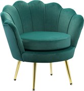 HOMCOM Křeslo ve tvaru mušle, Vintage křeslo, Křeslo do ložnice a obývacího pokoje, Elegantní design, s vysokým opěradlem, 76x67x74cm, Tmavě zelené |