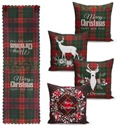 Sada 4 vánočních povlaků na polštář a běhounu na stůl Minimalist Cushion Covers Tartan Christmas