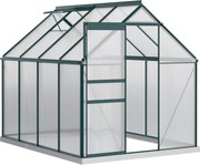 Zahradní skleník Outsunny z polykarbonátu 190x253x199cm, s otevíracími okny a posuvnými dveřmi, hliníková konstrukce, zelený | Aosom