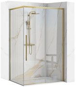 Obdélníkový sprchový kout REA SOLAR 120/dveře x 90/zástěna cm, kartáčovaná zlatá/transparent - bez vaničky