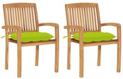 Zahradní židle 2 ks jasně zelené podušky masivní teak 3063278